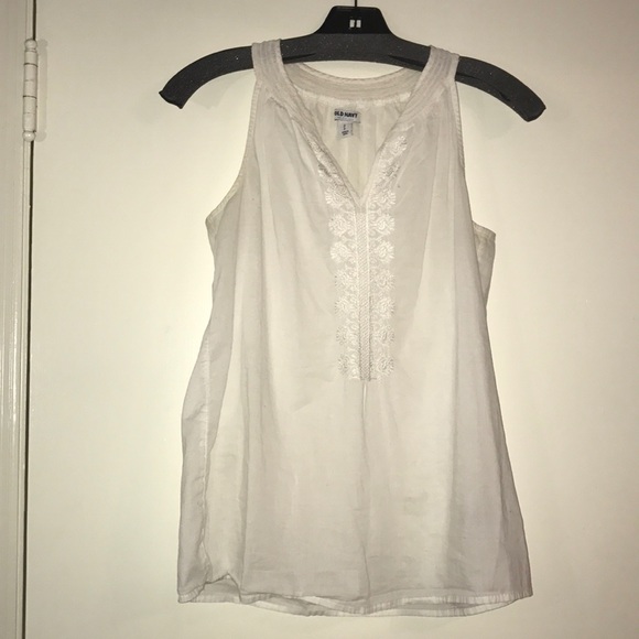 Old Navy | Tops | Basic White Tank With White Embroidery | Poshmark